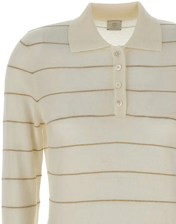 Eleventy Striped Knit Polo With Classic Collar And Ribbed Trim