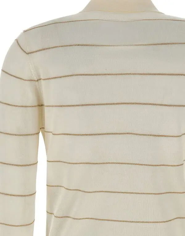 Eleventy Striped Knit Polo With Classic Collar And Ribbed Trim