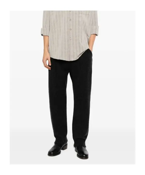 UMA WANG Elastic Waist Casual Pants With Frayed Hem - Dark Grey