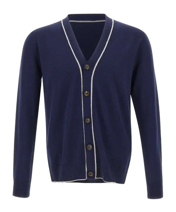 Eleventy V-neck Button-up Cardigan With Ribbed Trim