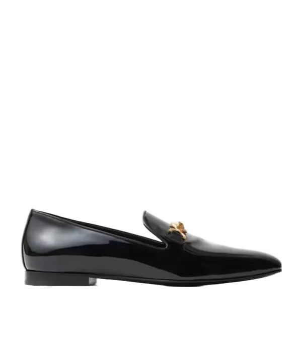 Versace Gala Patent Slippers With Medusa Hardware - Black