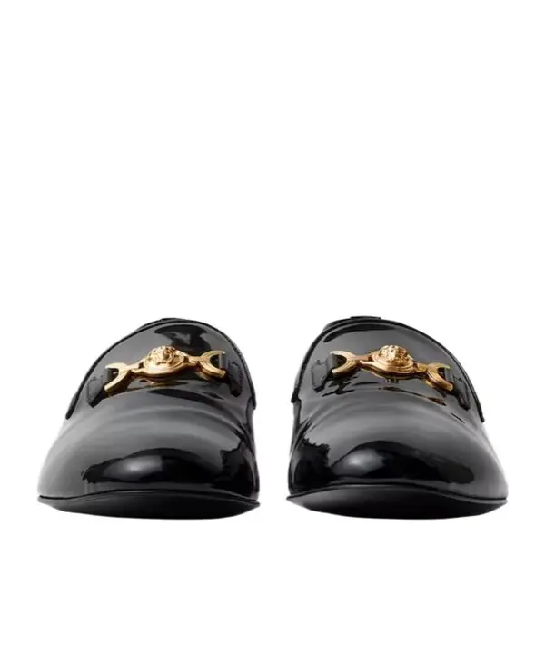 Versace Gala Patent Slippers With Medusa Hardware - Black
