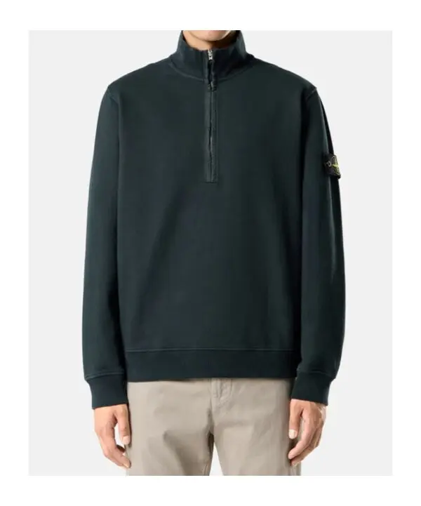 Stone Island Regular-fit Half-zip Sweatshirt With Ribbed Inserts
