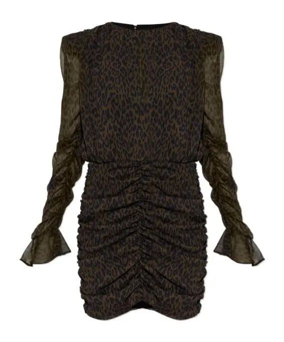 ROTATE BY BIRGER CHRISTENSEN Long-sleeved Leopard Print Ruched Dress