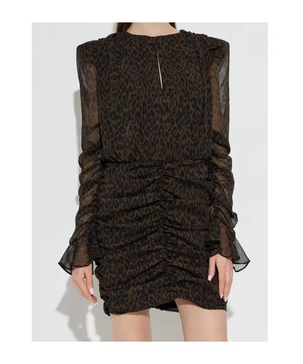ROTATE BY BIRGER CHRISTENSEN Long-sleeved Leopard Print Ruched Dress