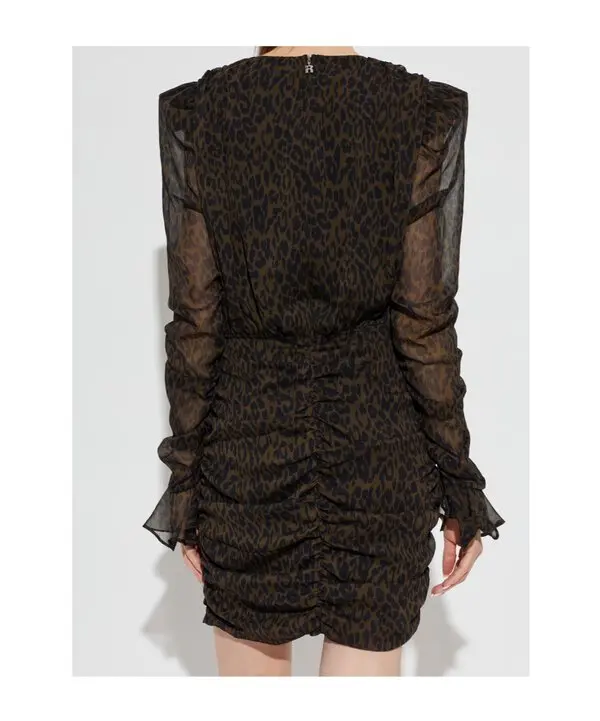 ROTATE BY BIRGER CHRISTENSEN Long-sleeved Leopard Print Ruched Dress