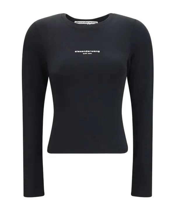 Alexander Wang Fitted Long Sleeve T-shirt With Logo Print - Black