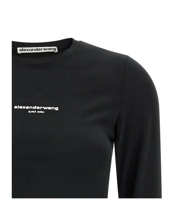 Alexander Wang Fitted Long Sleeve T-shirt With Logo Print - Black