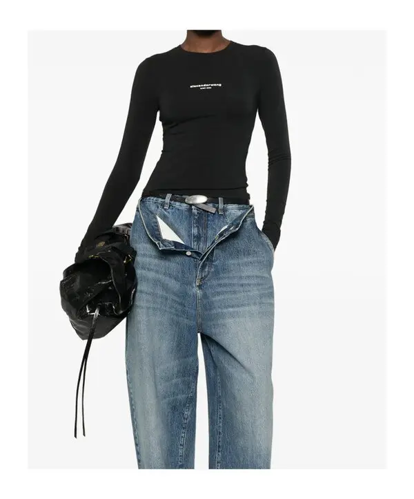 Alexander Wang Fitted Long Sleeve T-shirt With Logo Print - Black