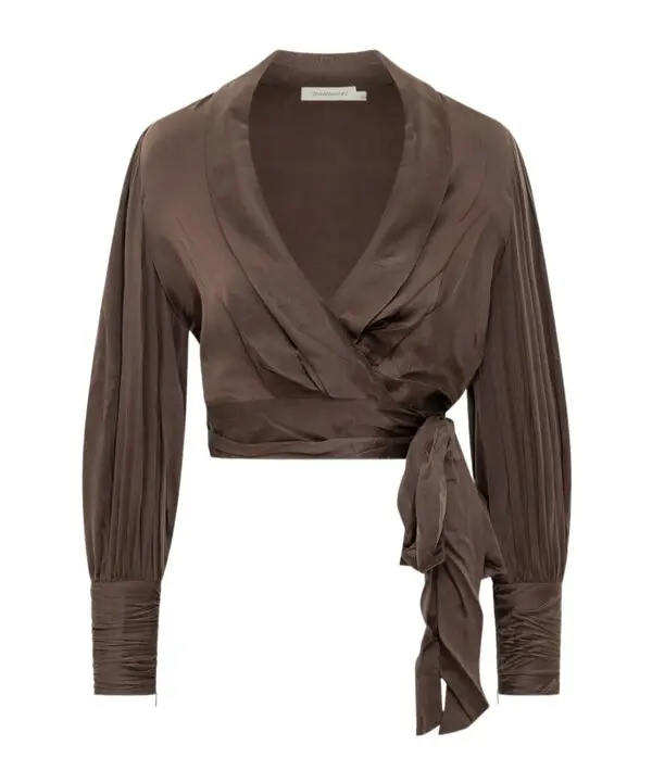 Zimmermann Cropped Silk Wrap Top With V-neck And Tie-front