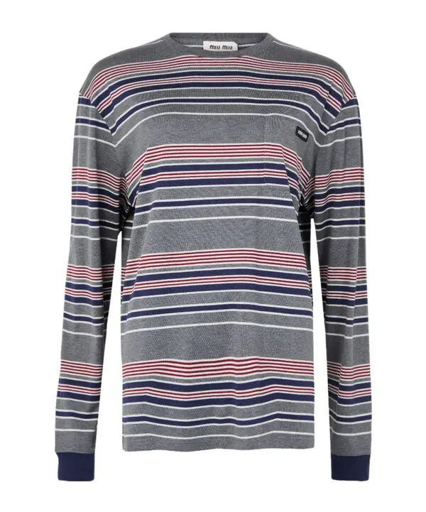 Miu Miu Long-sleeved Striped T-shirt - Gray