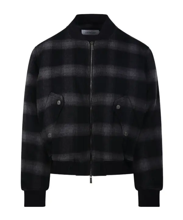 Off-White Plaid Wool Bomber Jacket