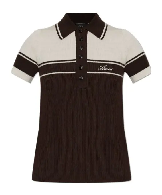 Amiri Contrast Stripe Polo Knitted Top - Black