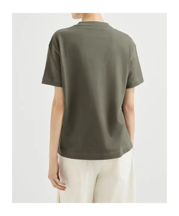 Brunello Cucinelli Cotton Jersey T-shirt With Shiny Tab Accent