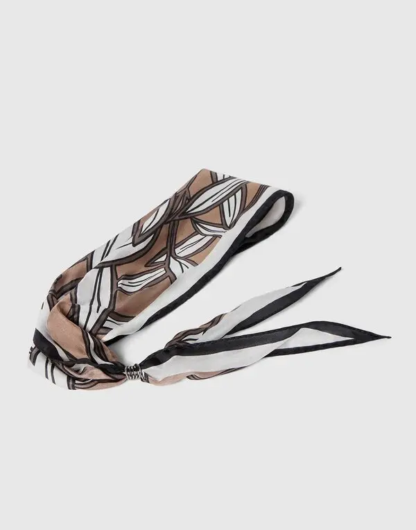 Brunello Cucinelli Cacao Leaves Print Silk Foulard - Multicolor