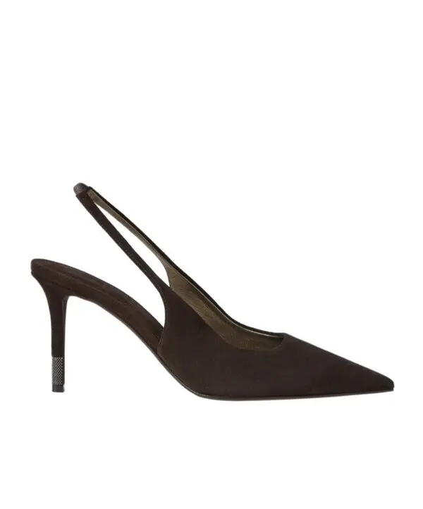 Brunello Cucinelli Suede Slingback Heels With Monili