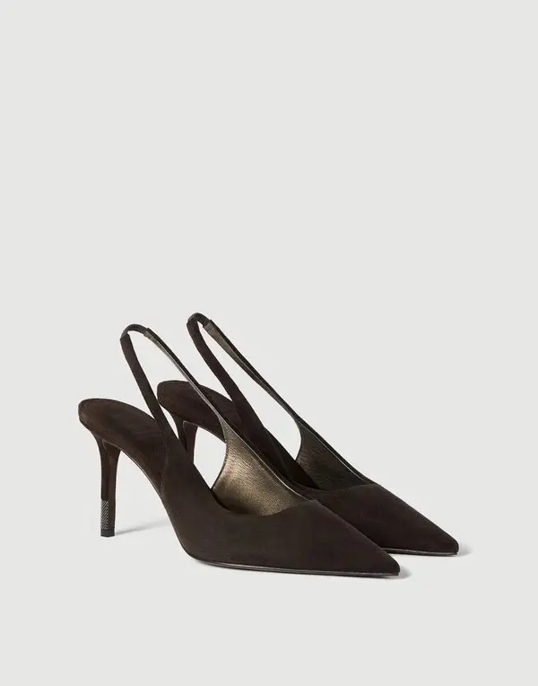Brunello Cucinelli Suede Slingback Heels With Monili