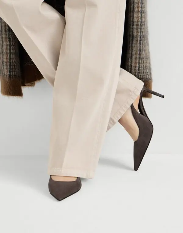 Brunello Cucinelli Suede Slingback Heels With Monili