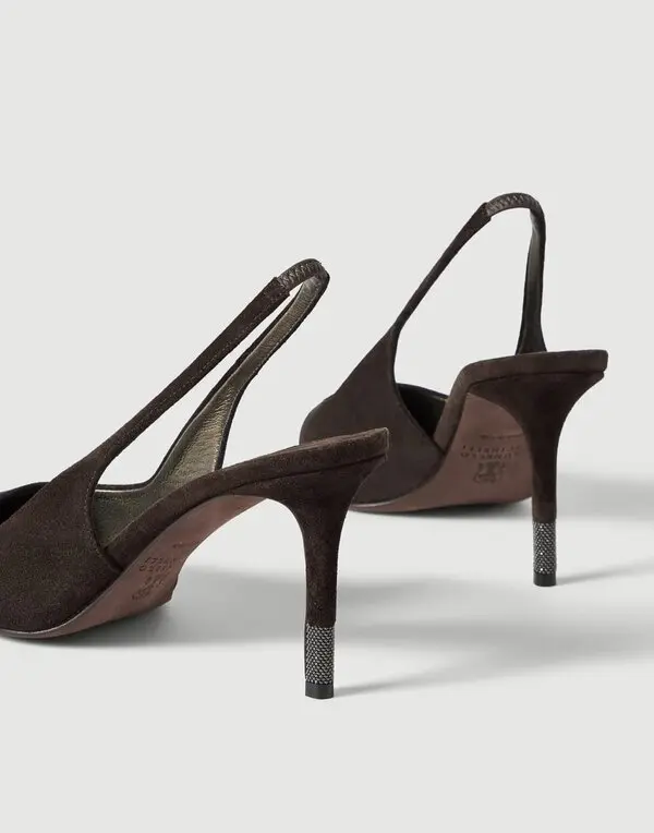 Brunello Cucinelli Suede Slingback Heels With Monili