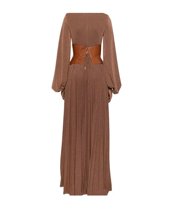 Elisabetta Franchi Pleated Lace-up Maxi Dress - Brown
