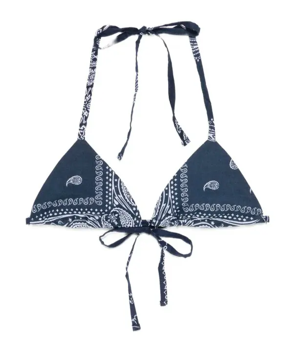 RE/DONE Paisley Print Lace-up Halter Top - Blue