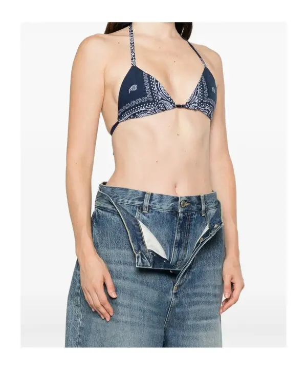RE/DONE Paisley Print Lace-up Halter Top