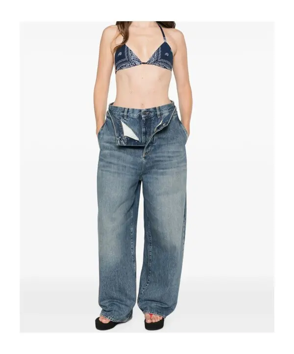 RE/DONE Paisley Print Lace-up Halter Top