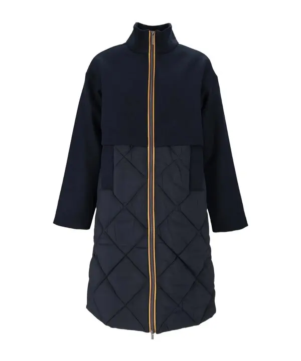 K-WAY Quilted Wool-blend Parka Coat - Navy Blue