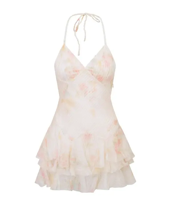 LoveShackFancy Adrinette Silk Chiffon Mini Dress - White