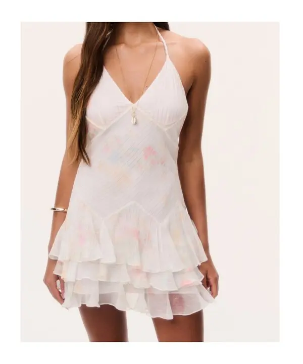 LoveShackFancy Adrinette Silk Chiffon Mini Dress - White