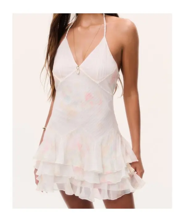 LoveShackFancy Adrinette Silk Chiffon Mini Dress - White