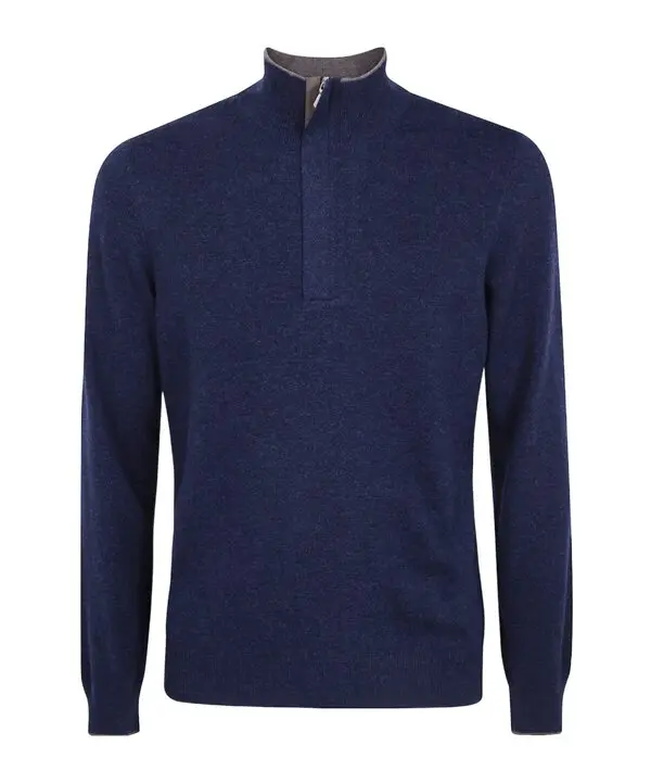 GRAN SASSO High Neck Half-zip Jumper With Ribbed Details - Blue