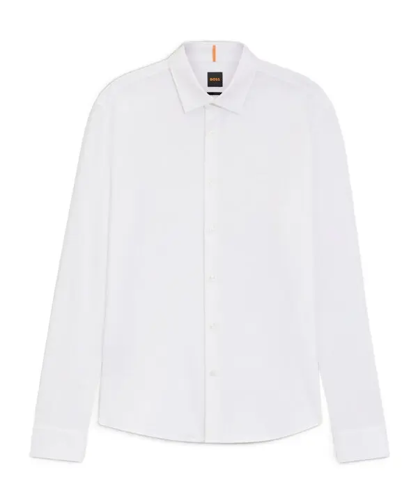 Hugo Boss Slim-fit Shirt In Melange Cotton Jersey