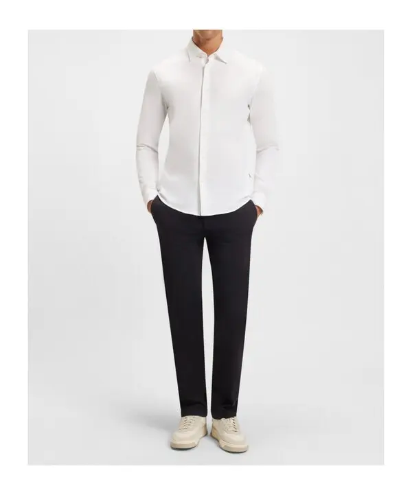 Hugo Boss Slim-fit Shirt In Melange Cotton Jersey