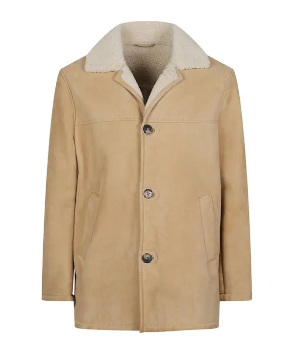 STEWART Long-sleeve Button-front Jacket With Shearling Collar