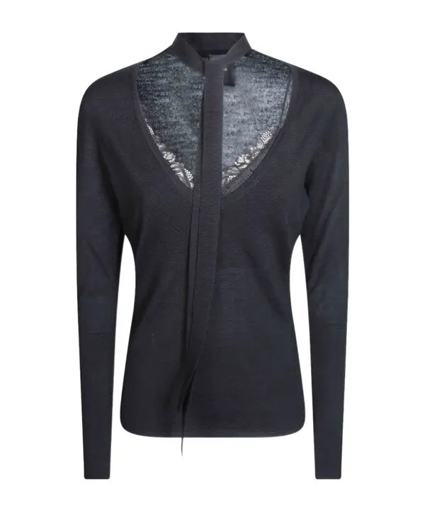 Pinko Lace-trim Tie-neck Sweater - Black