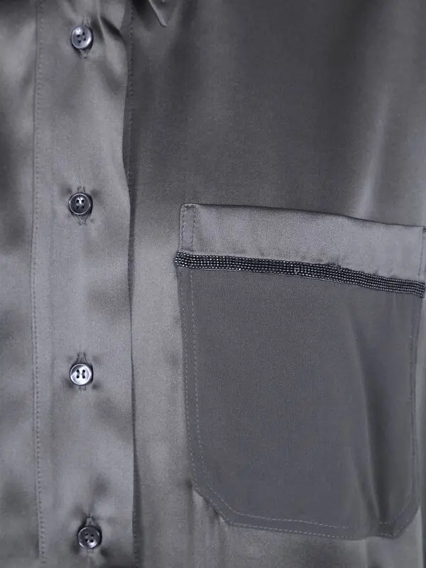 Brunello Cucinelli Collared Short-sleeved Shirt With Chest Pocket - Gray