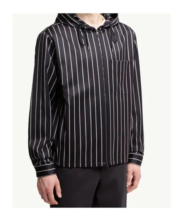 Moncler Striped Hooded Zip-up Shirt