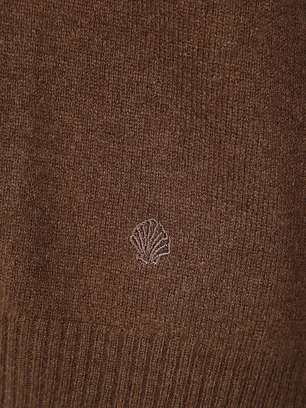Loulou De Saison Ribbed V-neck Sweater With Embroidered Detail - Mocha