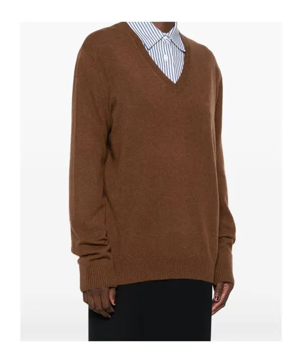 Loulou De Saison Ribbed V-neck Sweater With Embroidered Detail - Mocha