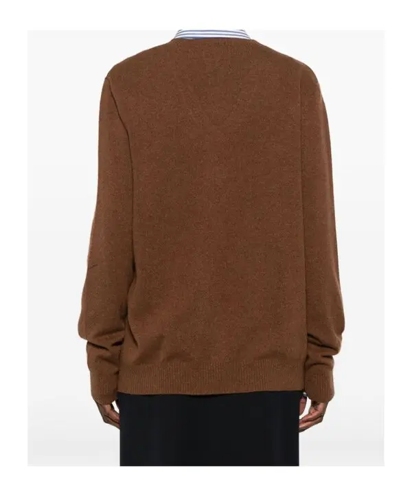 Loulou De Saison Ribbed V-neck Sweater With Embroidered Detail - Mocha