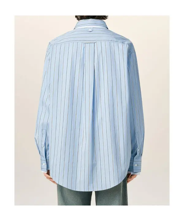 AMI Paris Blue Large Striped Cotton Shirt With Removable Collar