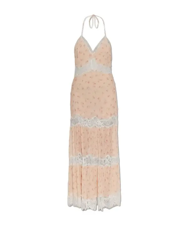 LoveShackFancy Floral Print Halterneck Maxi Dress - Nude