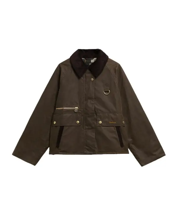 Barbour Waxed Cotton Jacket With Corduroy Collar And Embroidered Pocket