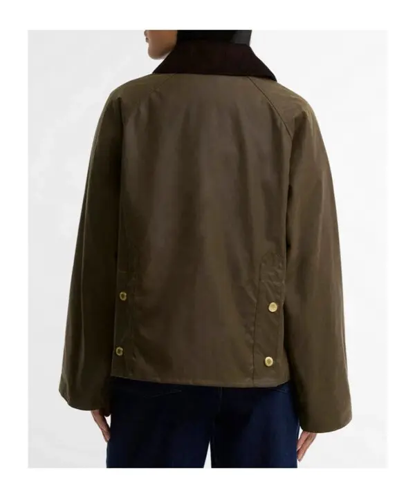 Barbour Waxed Cotton Jacket With Corduroy Collar And Embroidered Pocket