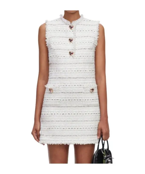 SELF-PORTRAIT Boucle Sleeveless Mini Dress With Gold-tone Button Details