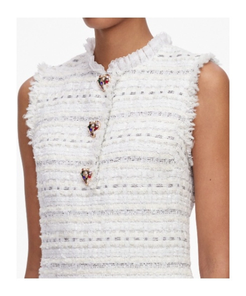 SELF-PORTRAIT Boucle Sleeveless Mini Dress With Gold-tone Button Details