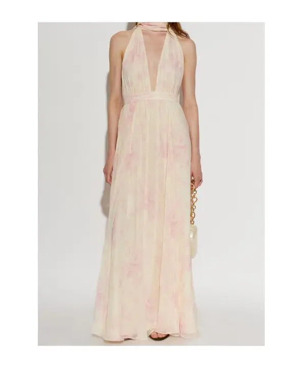LoveShackFancy Lilah Halterneck Maxi Dress - Nude