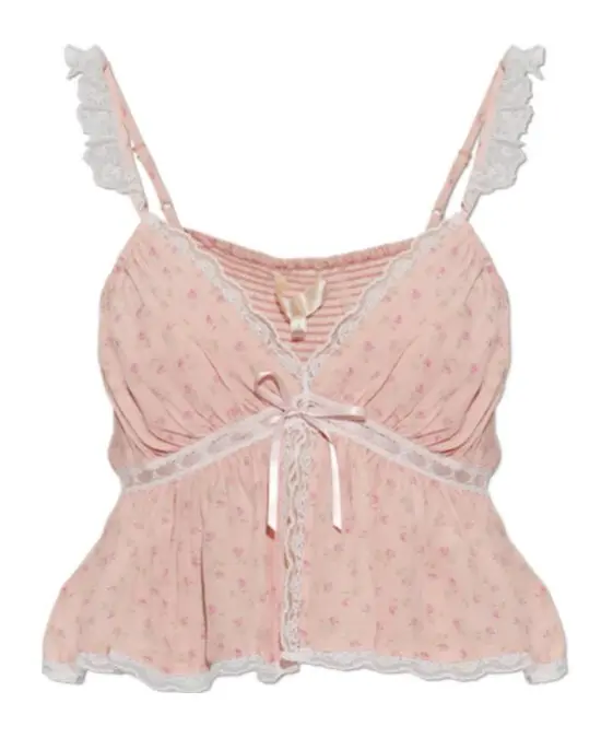 LoveShackFancy Printed Camisole With Lace Trim