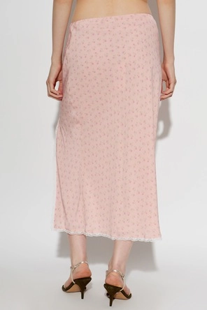 LoveShackFancy Floral Print Midi Skirt With Lace Trim - Nude